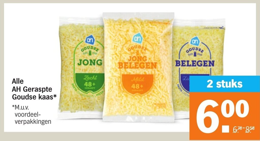 Alle AH geraspte goudse kaas aanbieding bij Albert Heijn