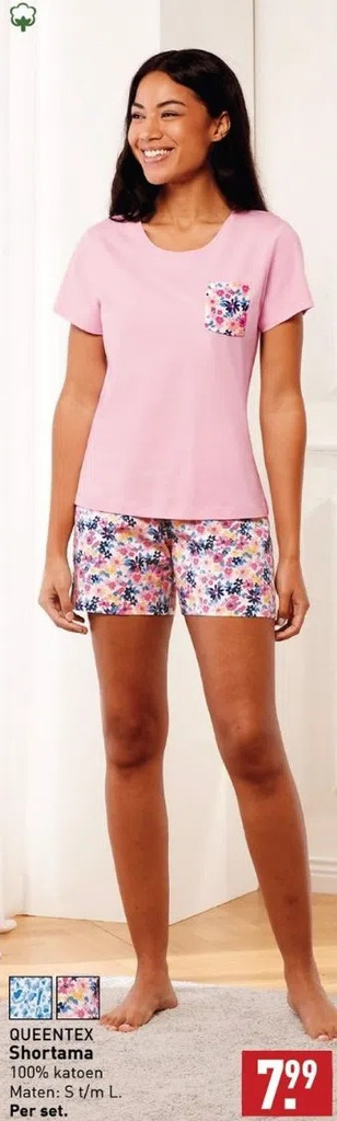 Queentex shortama 100% katoen maten: s t/m l. per set. aanbieding bij ALDI