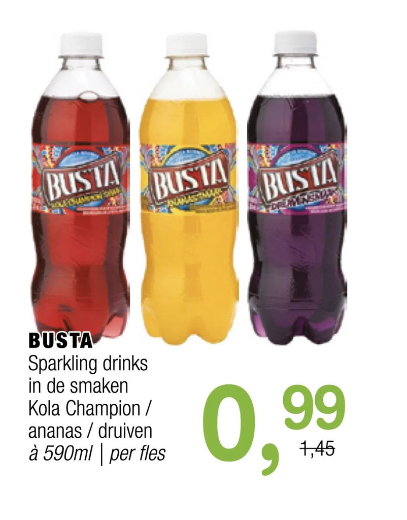 Busta sparkling drinks in de smaken kola champion / ananas/ druiven ...