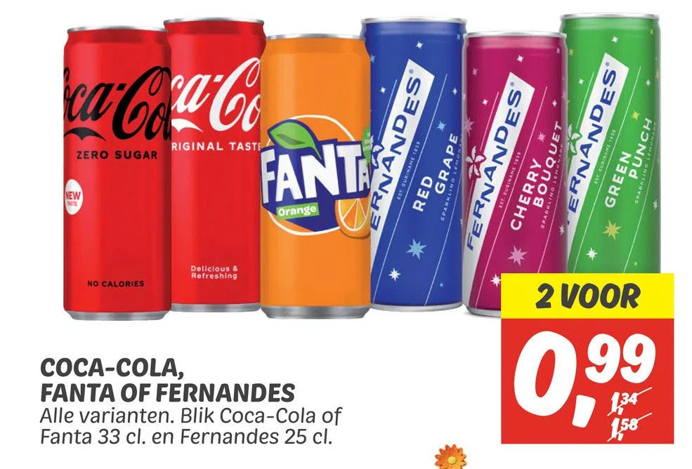 Coca-cola, fanta of fernandes aanbieding bij Dekamarkt