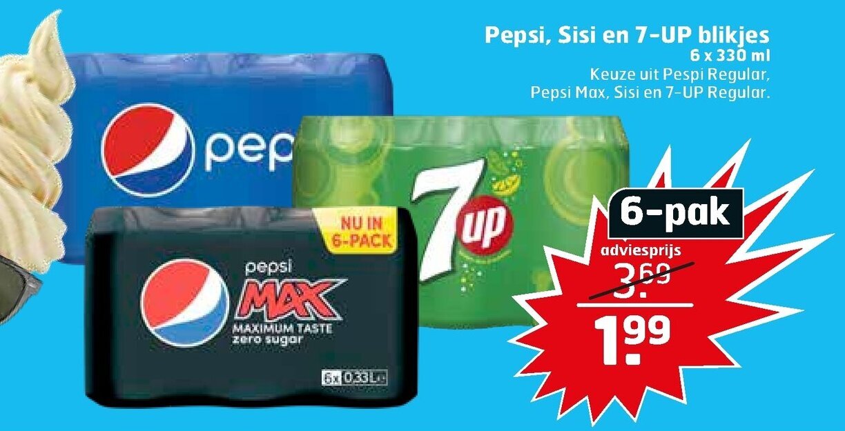 Pepsi, sisi en 7-up blikjes aanbieding bij Trekpleister