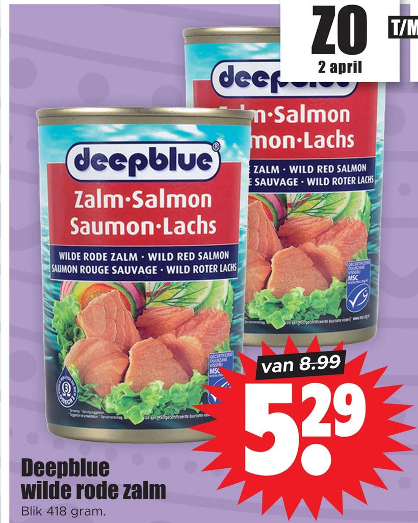 Deepblue wilde rode zalm aanbieding bij Dirk