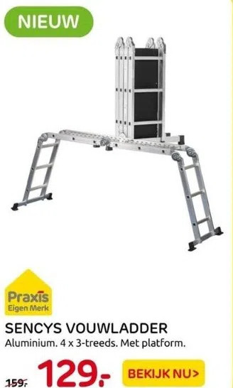 Sencys vouwladder aluminium. 4 x 3-treeds. met platform. aanbieding bij ...