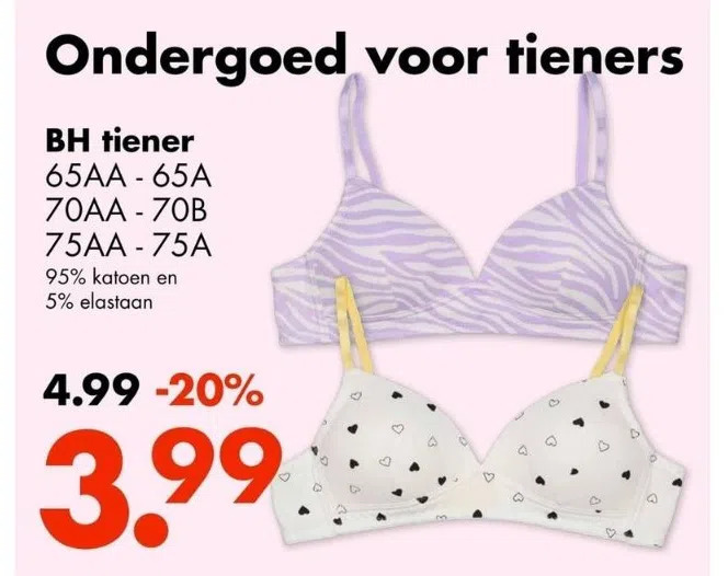 Bh tiener 65aa - 65a 70aa - 70b aanbieding bij Wibra