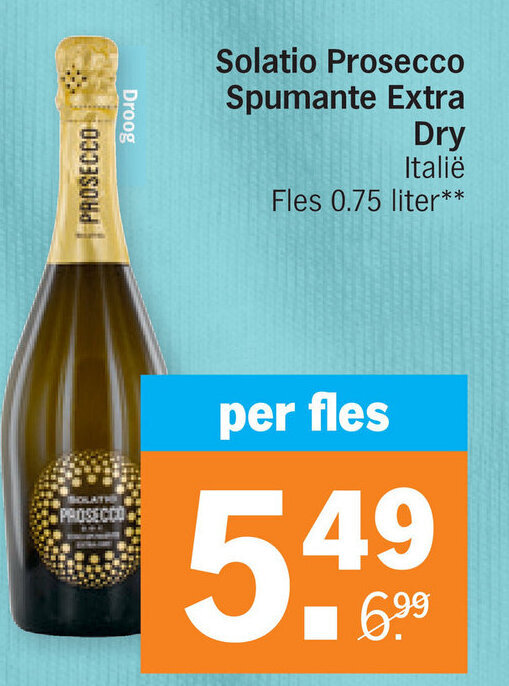 Solatio Prosecco Spumante Extra Dry 750ml aanbieding bij Albert Heijn