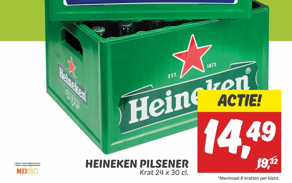 Heineken Pilsener krat 24x30 cl aanbieding bij Dekamarkt