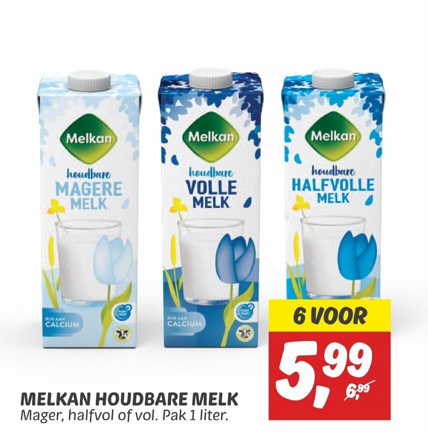 Melkan Houdbare Melk Mager, halfvol of vol pak 1 liter aanbieding bij ...