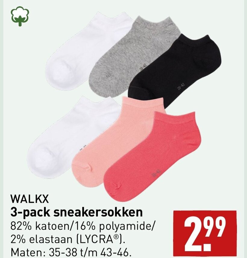 Walkx 3-pack sneakersokken aanbieding bij ALDI