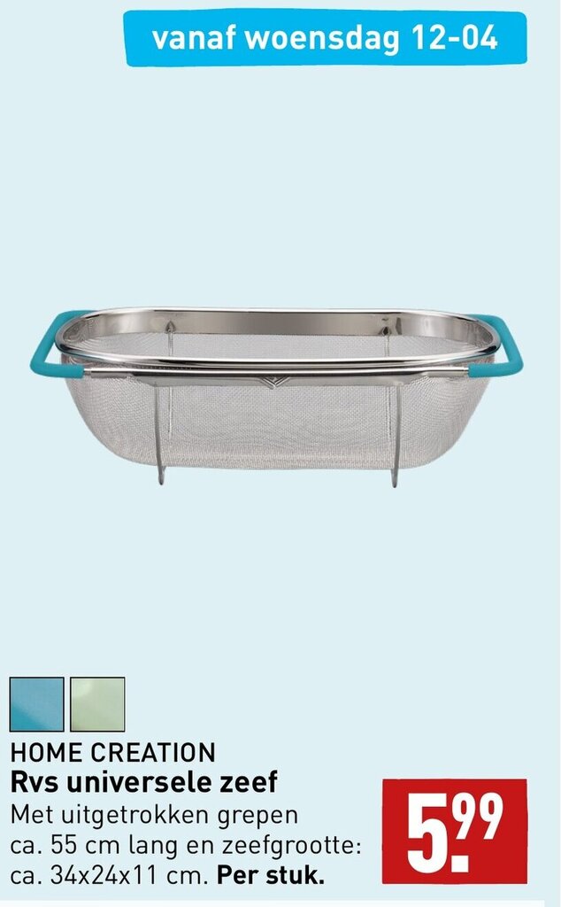 Home Creation Rvs universele zeef 34x24x11CM aanbieding bij ALDI