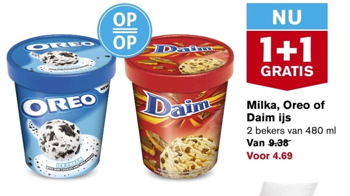 Milka, Oreo of Daim ijs aanbieding bij Hoogvliet