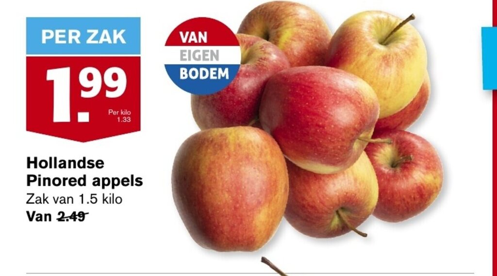 Hollandse pinored appels 1.5 kilo aanbieding bij Hoogvliet