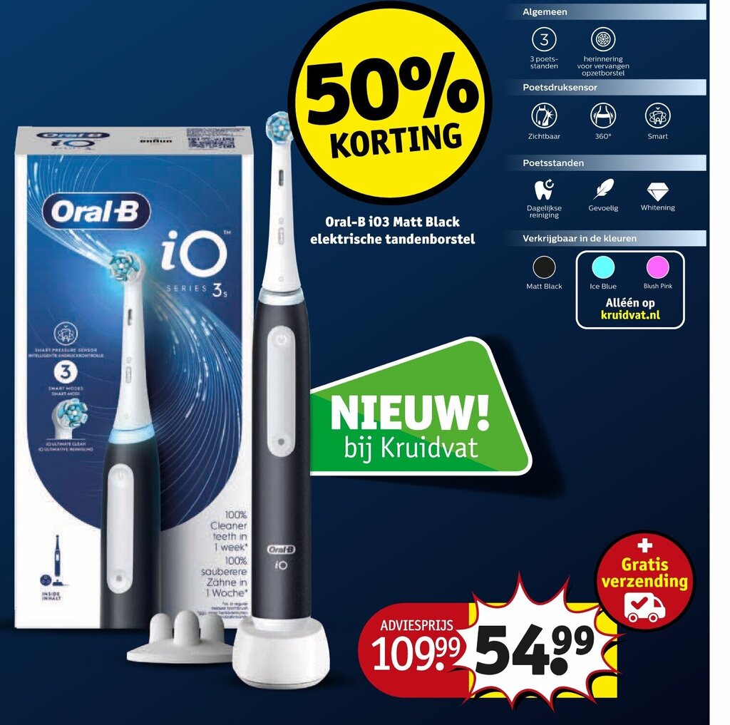 Oral-B i03 Matt Black Elektrische Tandenborstel aanbieding bij Kruidvat