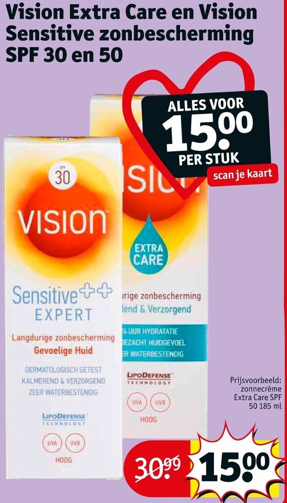 Vision Extra Care en Vision Sensitive Zonbescherming SPF 30 en 50 ...