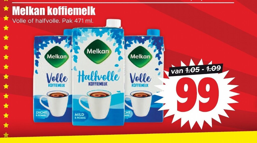 Melkan koffiemelk 471 ml aanbieding bij Dirk