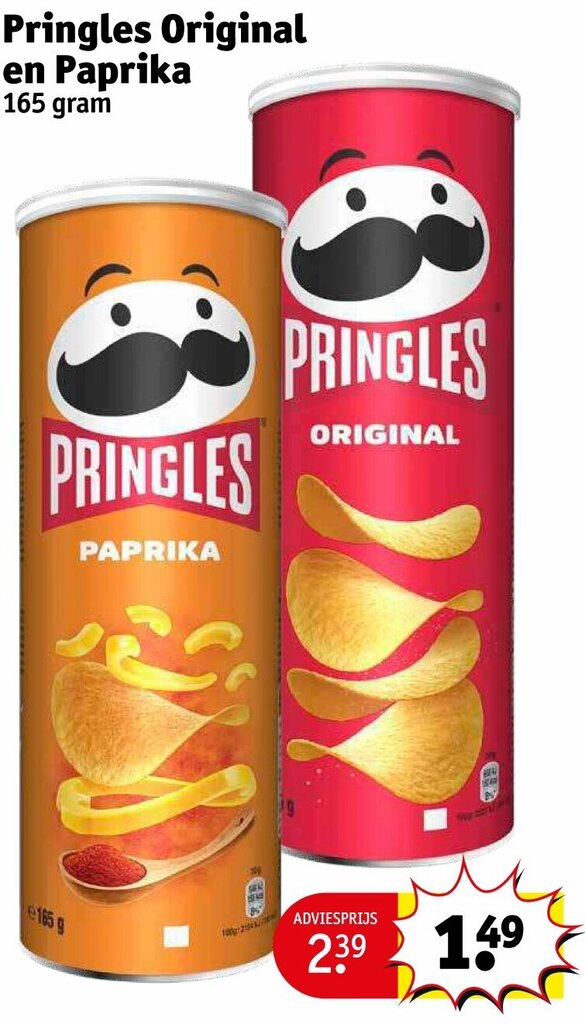 Pringles Original en Paprika 165gram aanbieding bij Kruidvat