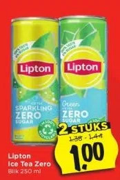 Lipton ice tea zero blik 250 ml aanbieding bij Vomar