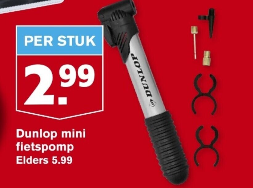 Dunlop mini fietspomp aanbieding bij Hoogvliet