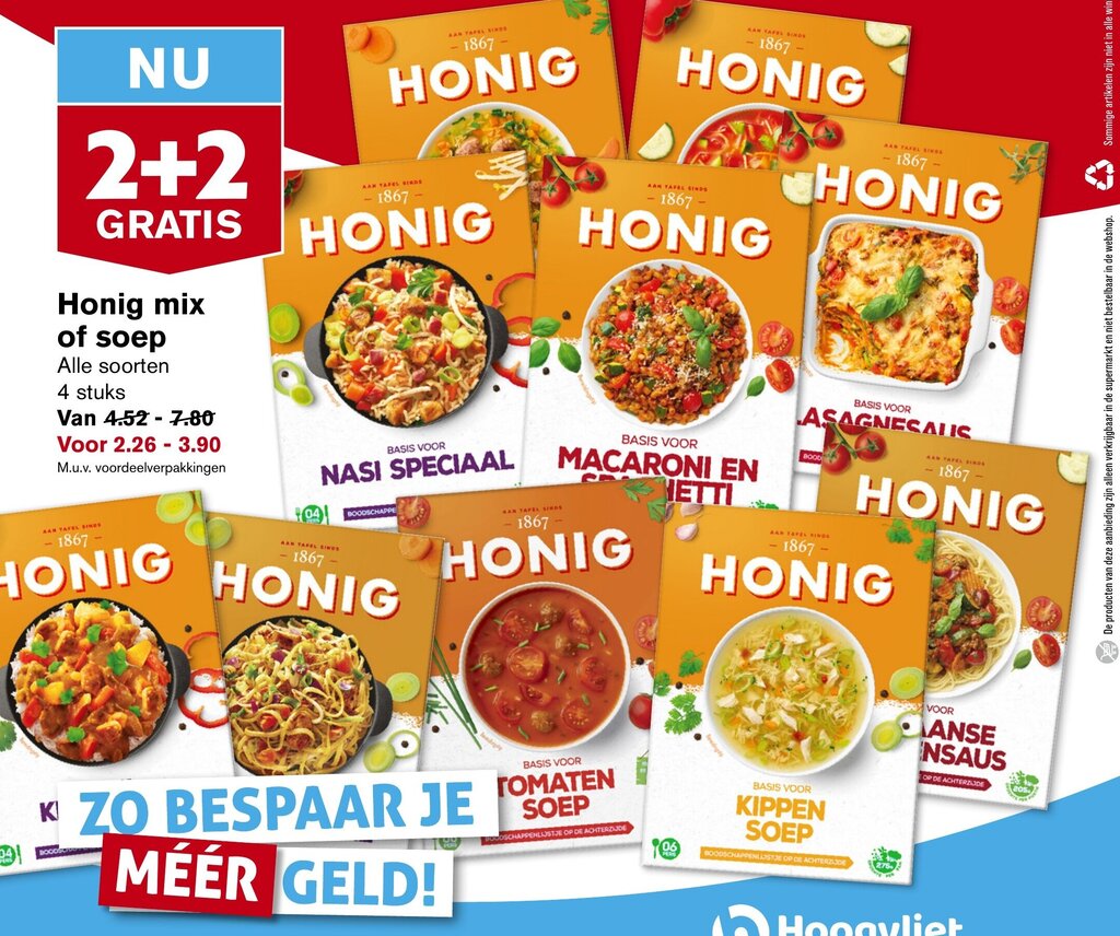 Honig mix of soep alle soorten 2+2 gratis aanbieding bij Hoogvliet