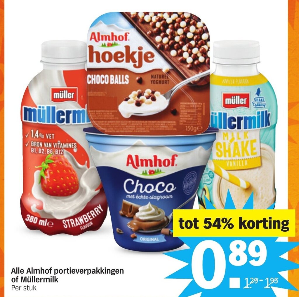 Alle Almhof portieverpakkingen of Mullermilk aanbieding bij Albert Heijn