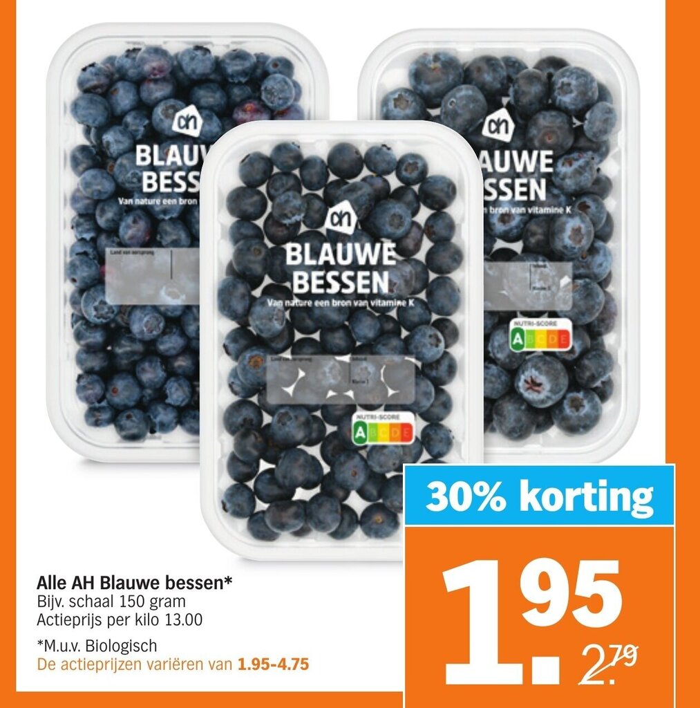 Alle blauwe bessen 150 gram aanbieding bij Albert Heijn
