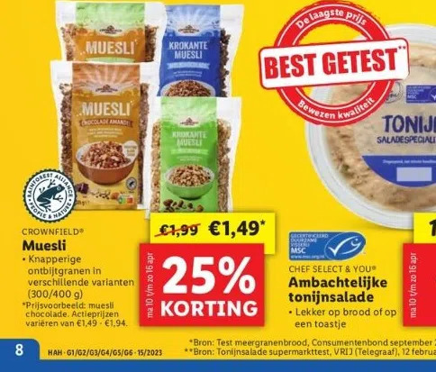 Crownfield muesli aanbieding bij Lidl
