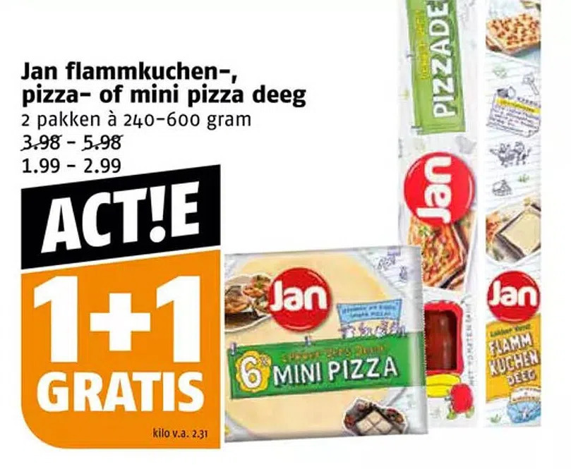 Jan flammkuchen-, pizza- of mini pizza deeg 1+1 gratis, vanaf ...
