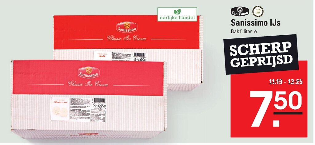 Sanissimo IJs bak 5 liter aanbieding bij Sligro