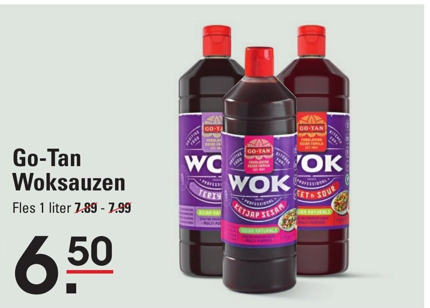 Go-Tan woksauzen fles 1 liter aanbieding bij Sligro