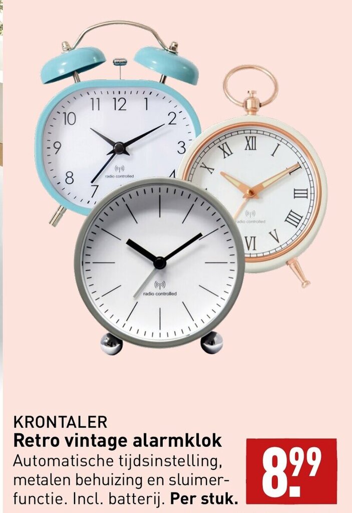 Krontaler retro vintage alarmklok aanbieding bij ALDI