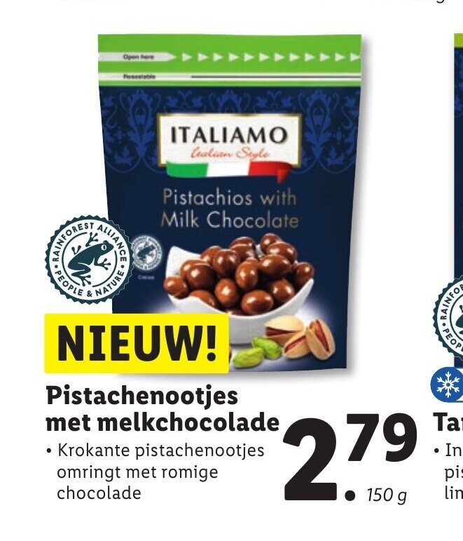 Pistachenootjes met melkchocolade 150 g aanbieding bij Lidl