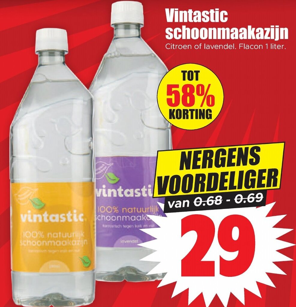 Vintastic schoonmaakazijn 1 liter aanbieding bij Dirk