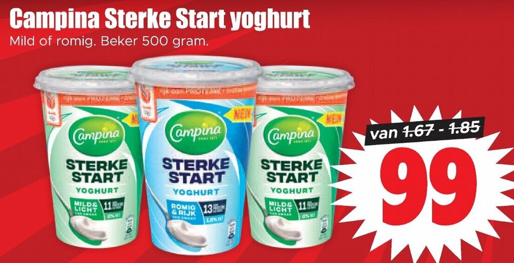 Campina sterke start yoghurt 500g aanbieding bij Dirk
