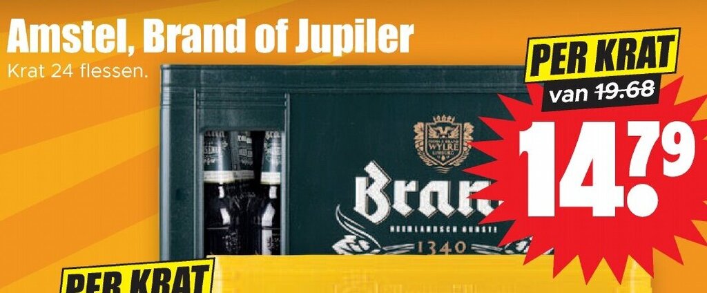 Amstel, Brand of Jupiler krat 24 fles aanbieding bij Dirk