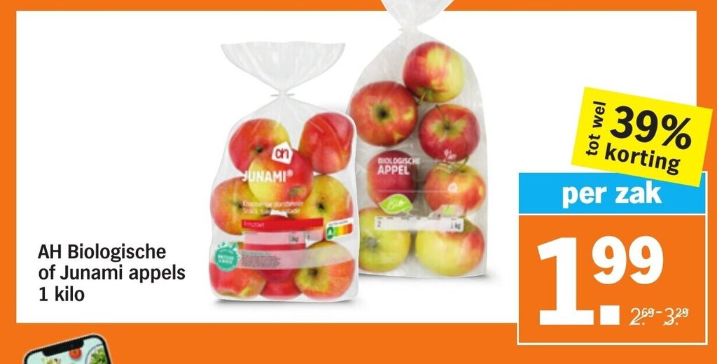 AH biologische of junami appels 1 kilo aanbieding bij Albert Heijn