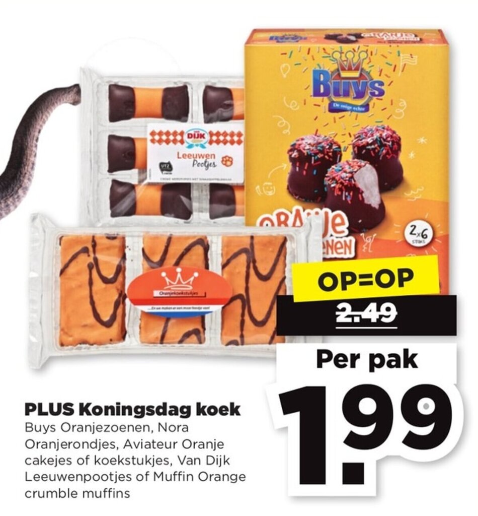 Koningsdag koek per pak aanbieding bij PLUS