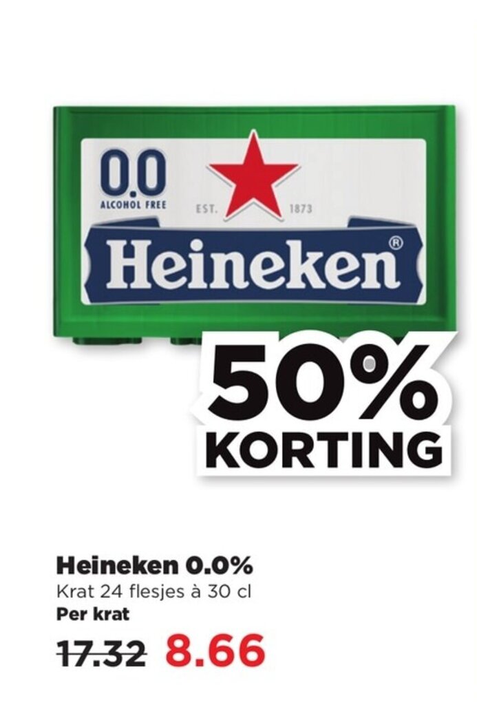 Heineken 0.0% 24 flesjes 30cl aanbieding bij PLUS