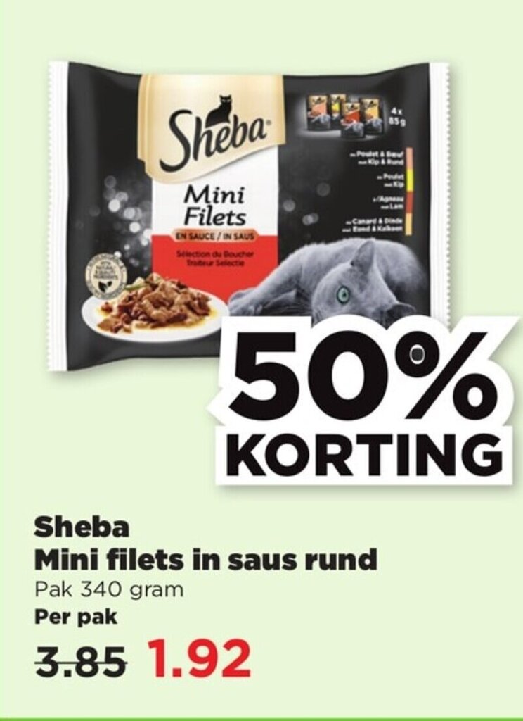 Sheba mini filets in saus rund pak 340 gram per pak aanbieding bij PLUS