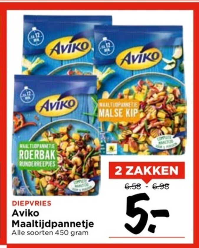 Aviko Maaltijdpannetje 2 zakken aanbieding bij Vomar