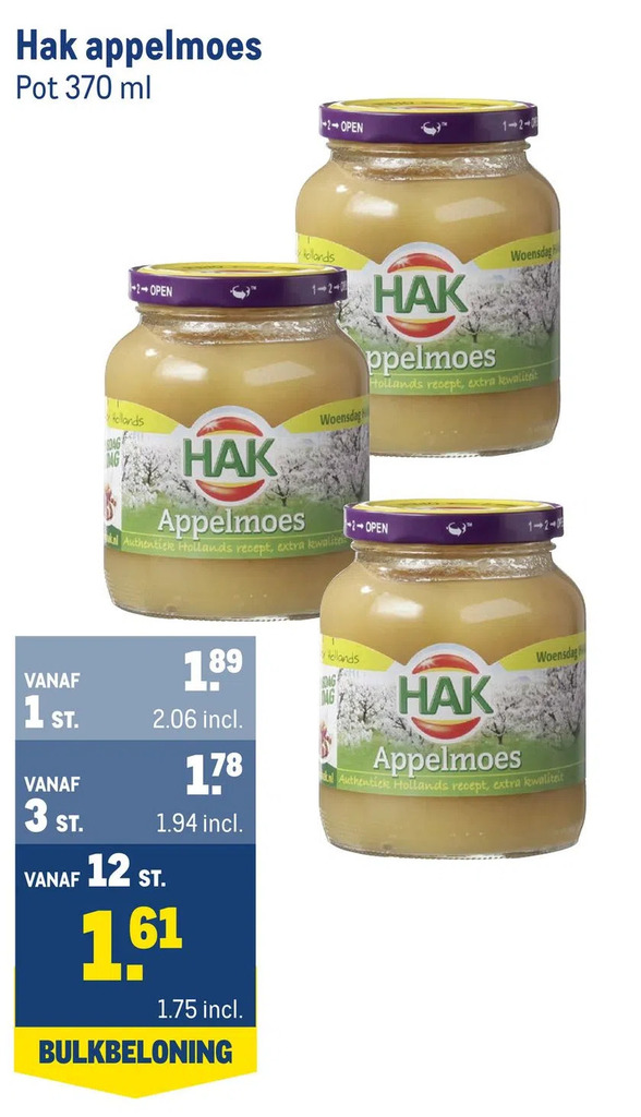 Hak appelmoes pot 370 ml aanbieding bij Makro