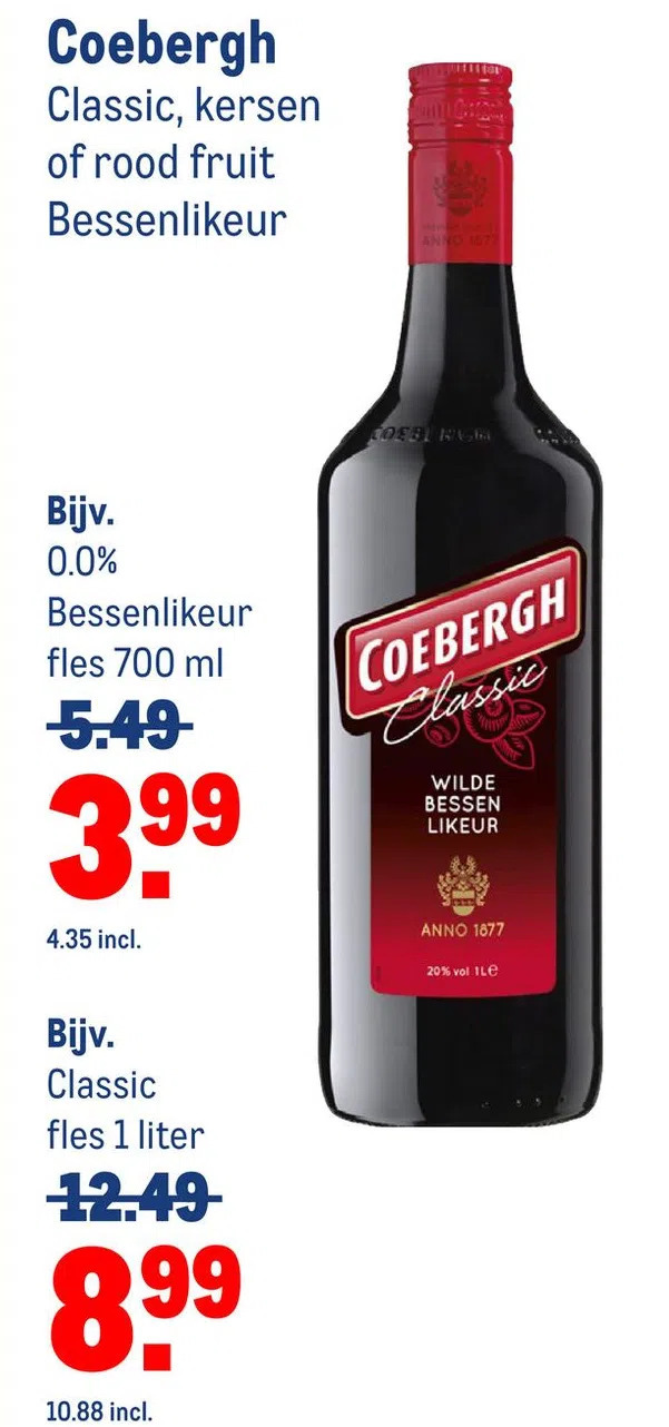 Coebergh classic, kersen of rood fruit bessenlikeur aanbieding bij Makro