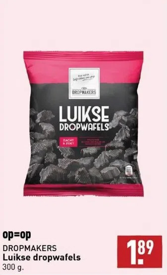Op=op dropmakers luikse dropwafels 300 g. aanbieding bij ALDI