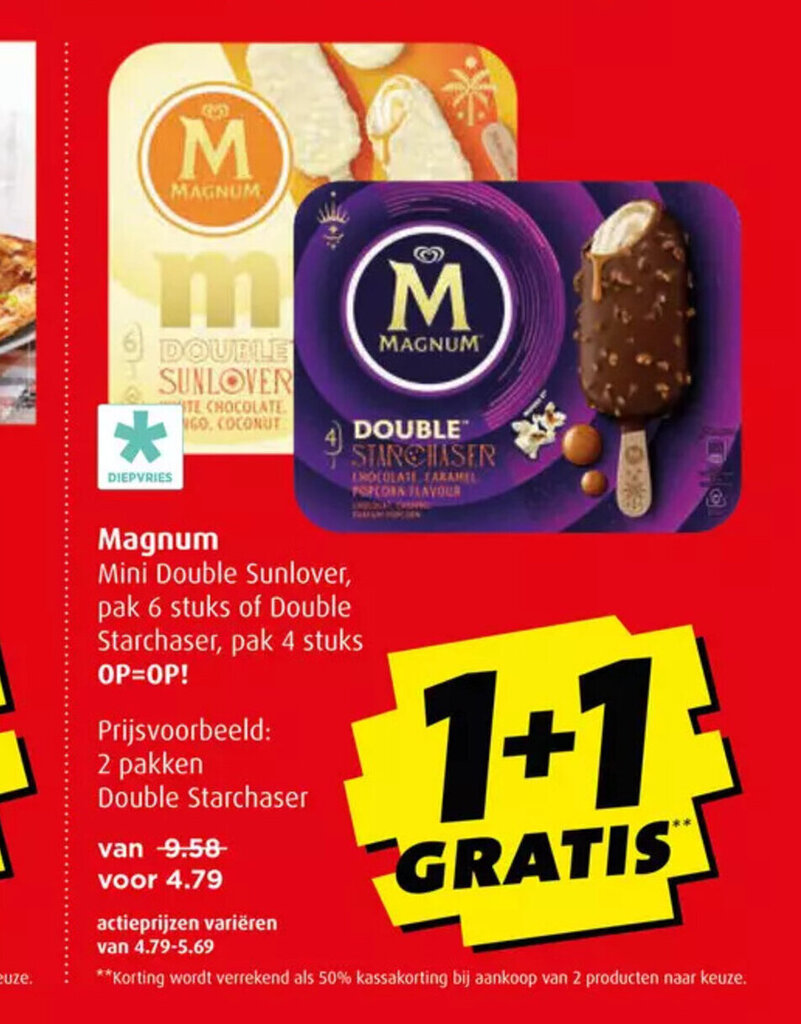 Magnum Mini Double Sunlover 1+1 Gratis aanbieding bij Boni