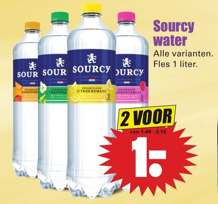 Sourcy water 2*1L aanbieding bij Dirk