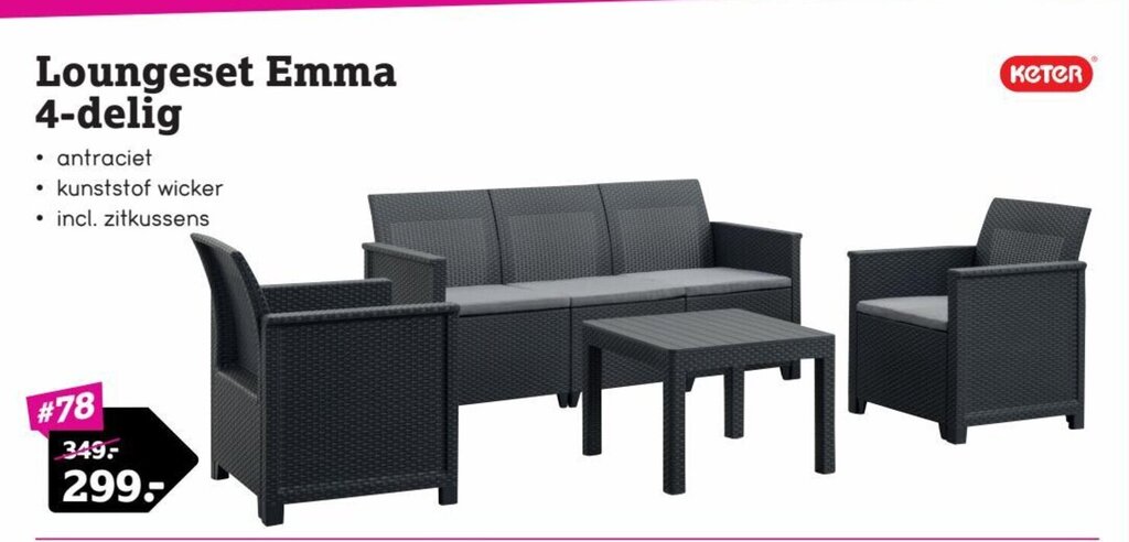 Keter loungeset emma 4-delig aanbieding bij Leen Bakker