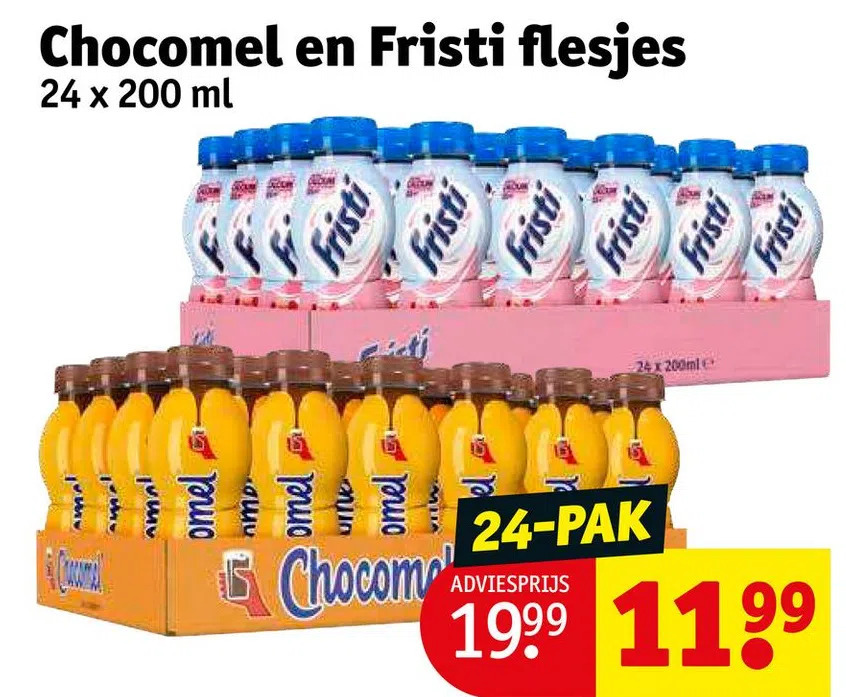 Chocomel en fristi flesjes 24 x 200 ml aanbieding bij Kruidvat