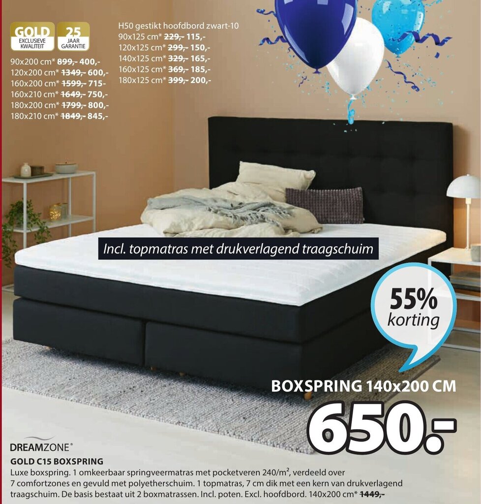 Dreamzone gold C15 boxspring 140x200CM aanbieding bij Jysk