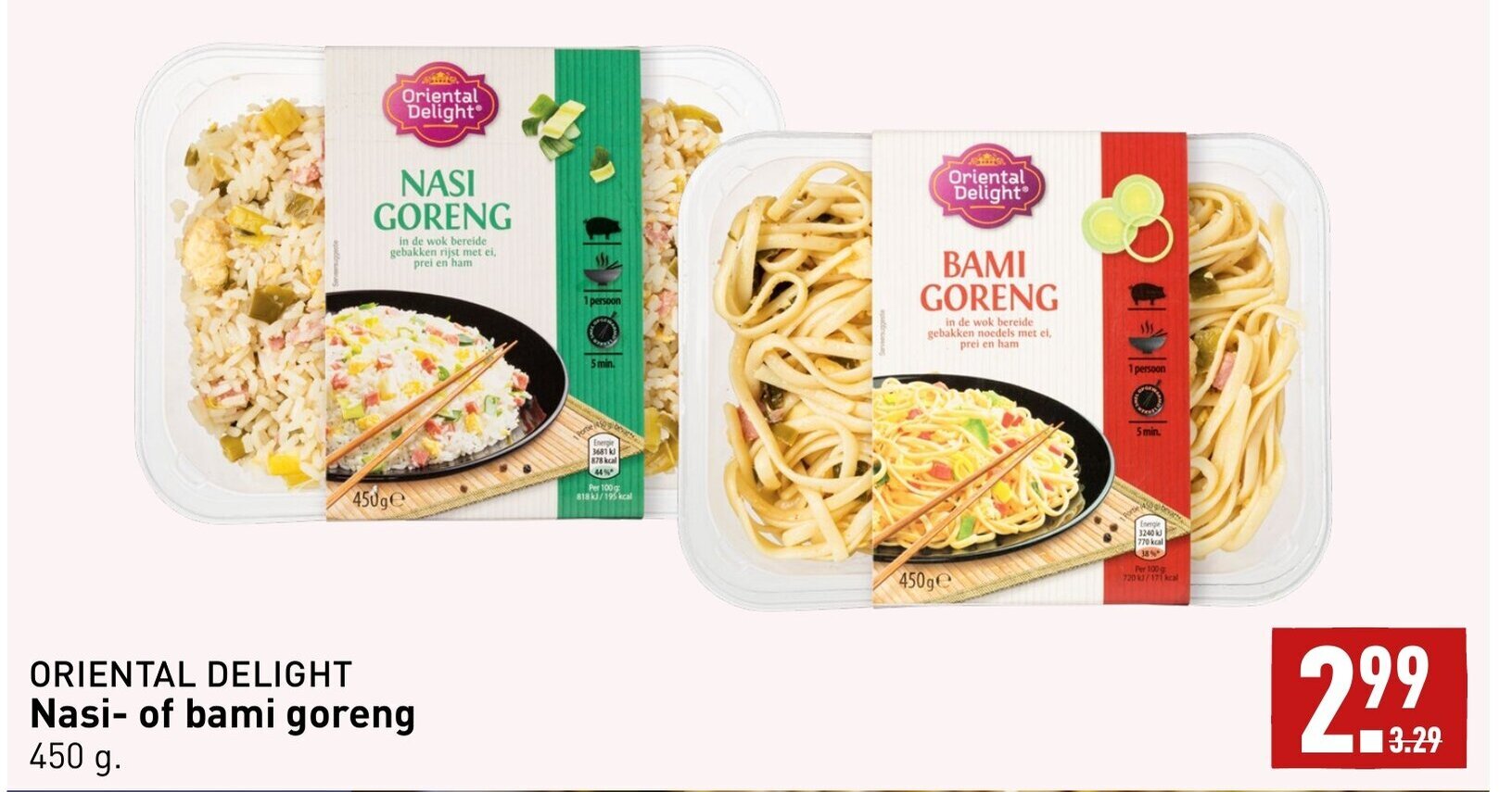 Oriental Delight nasi- of bami goreng 450G aanbieding bij ALDI