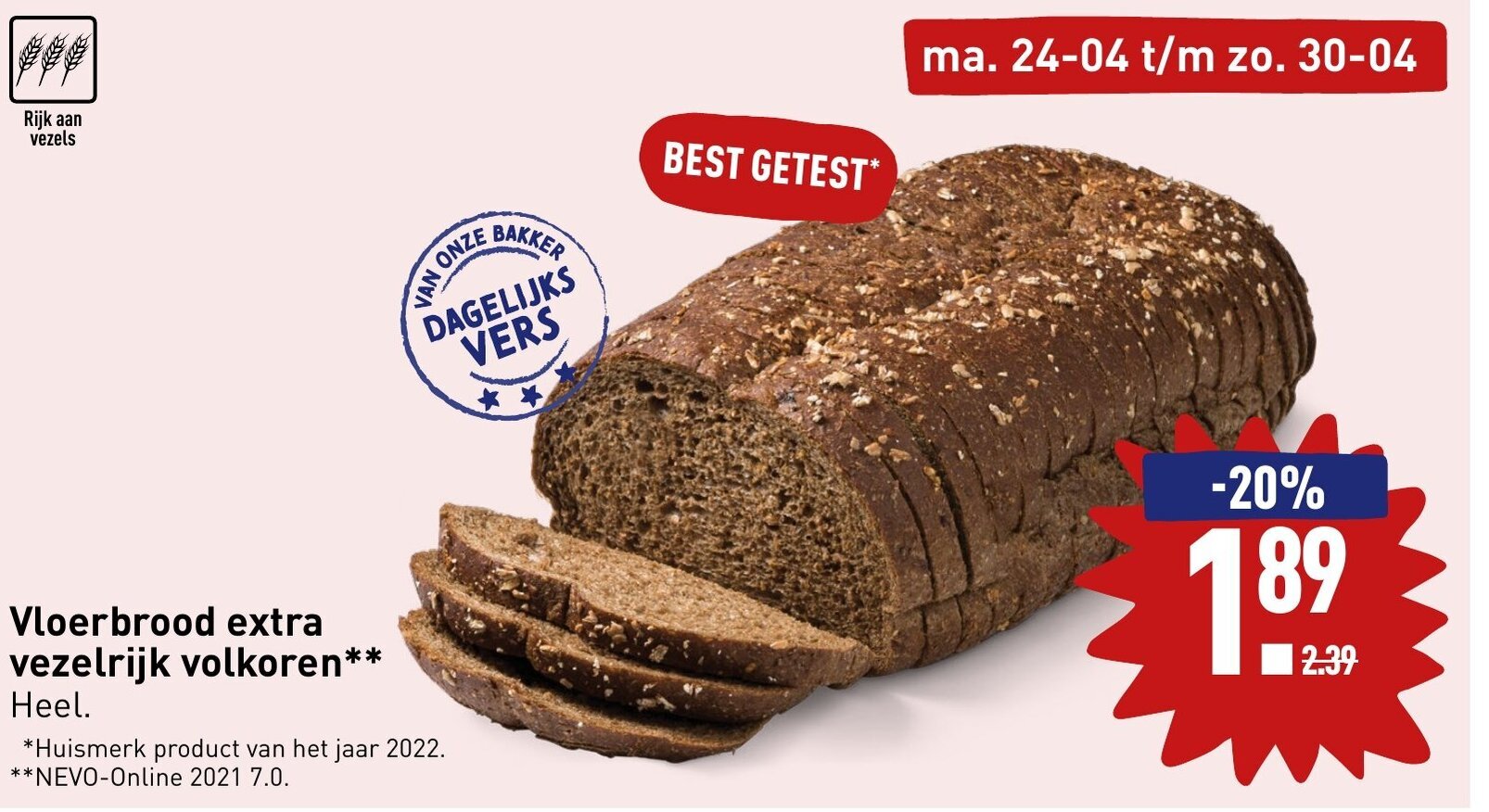 Vloerbrood extra vezelrijk volkoren aanbieding bij ALDI