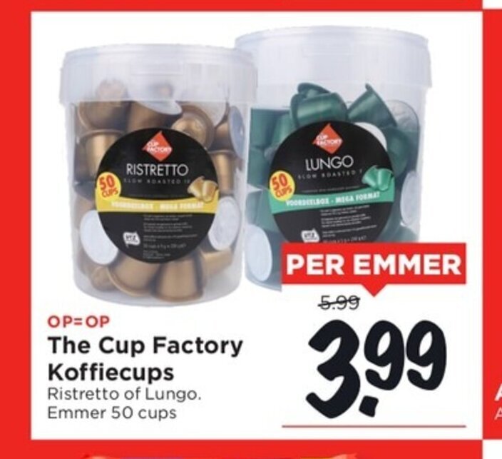 The Cup Factory koffiecups 50 cups aanbieding bij Vomar