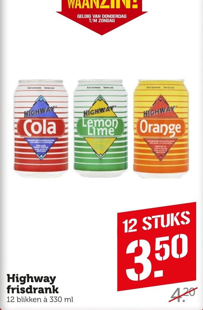 Highway frisdrank 330ml aanbieding bij Coop
